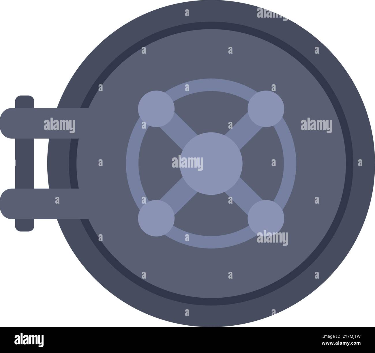 Round bank vault door is shown closed and locked with a locking ...