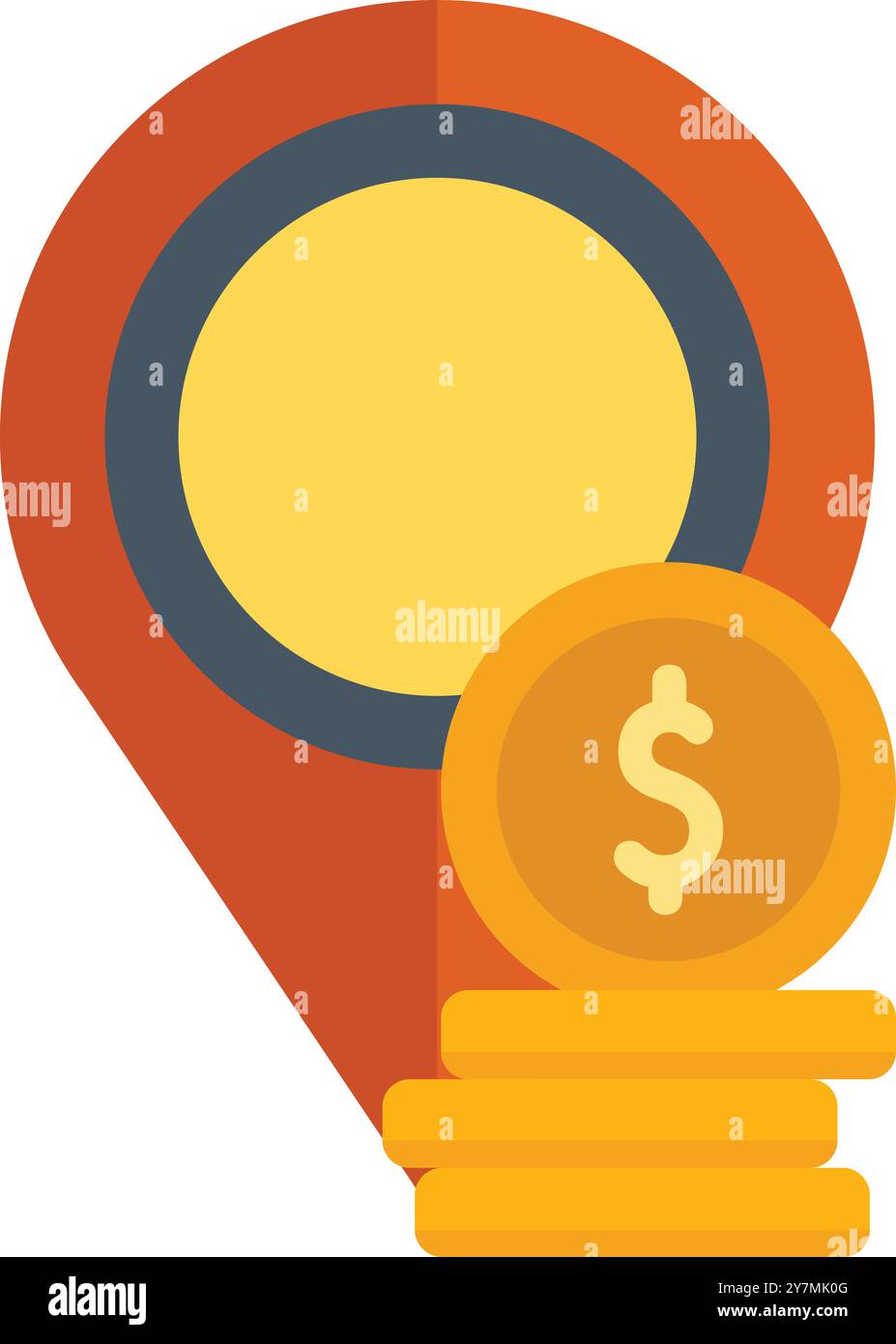 Location pin pointing stack of gold coins with dollar sign, concept for ...