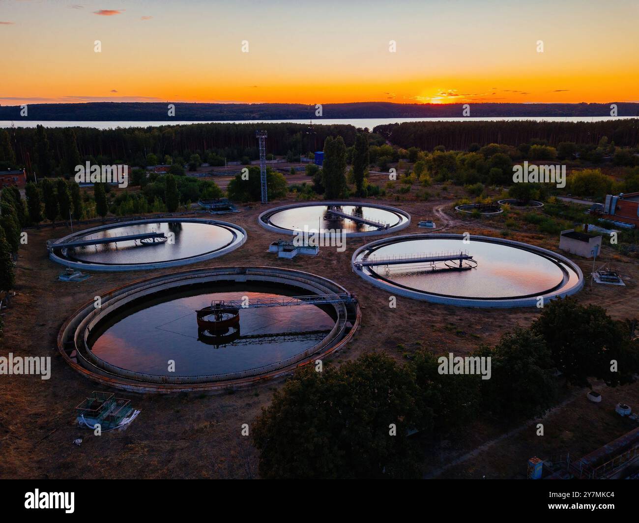 Modern sewage treatment plant, aerial view from drone Stock Photo - Alamy