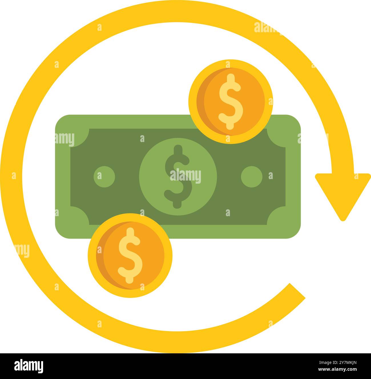 Flat icon illustrating the concept of money turnover with a banknote ...