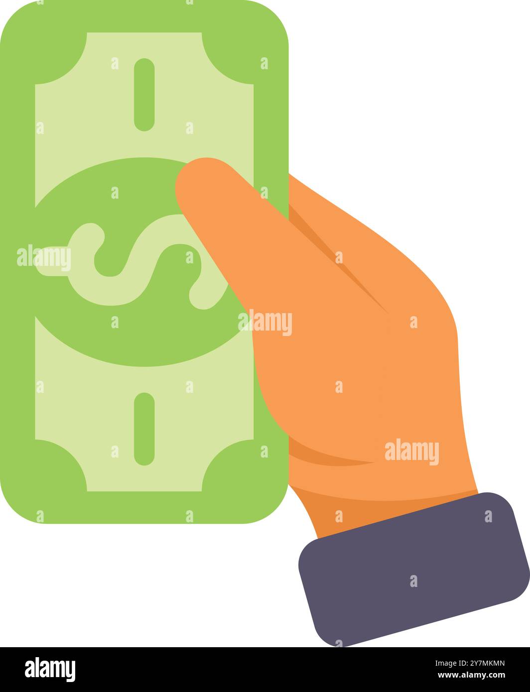 Hand holding a banknote, making a cash payment for a service or ...