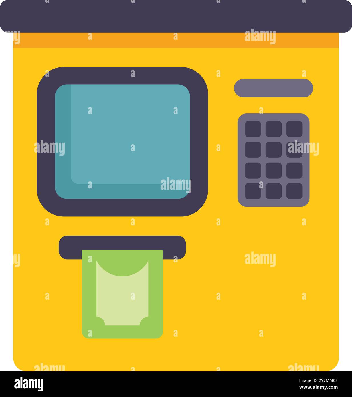 Yellow atm machine dispensing cash money banknotes isolated on white ...