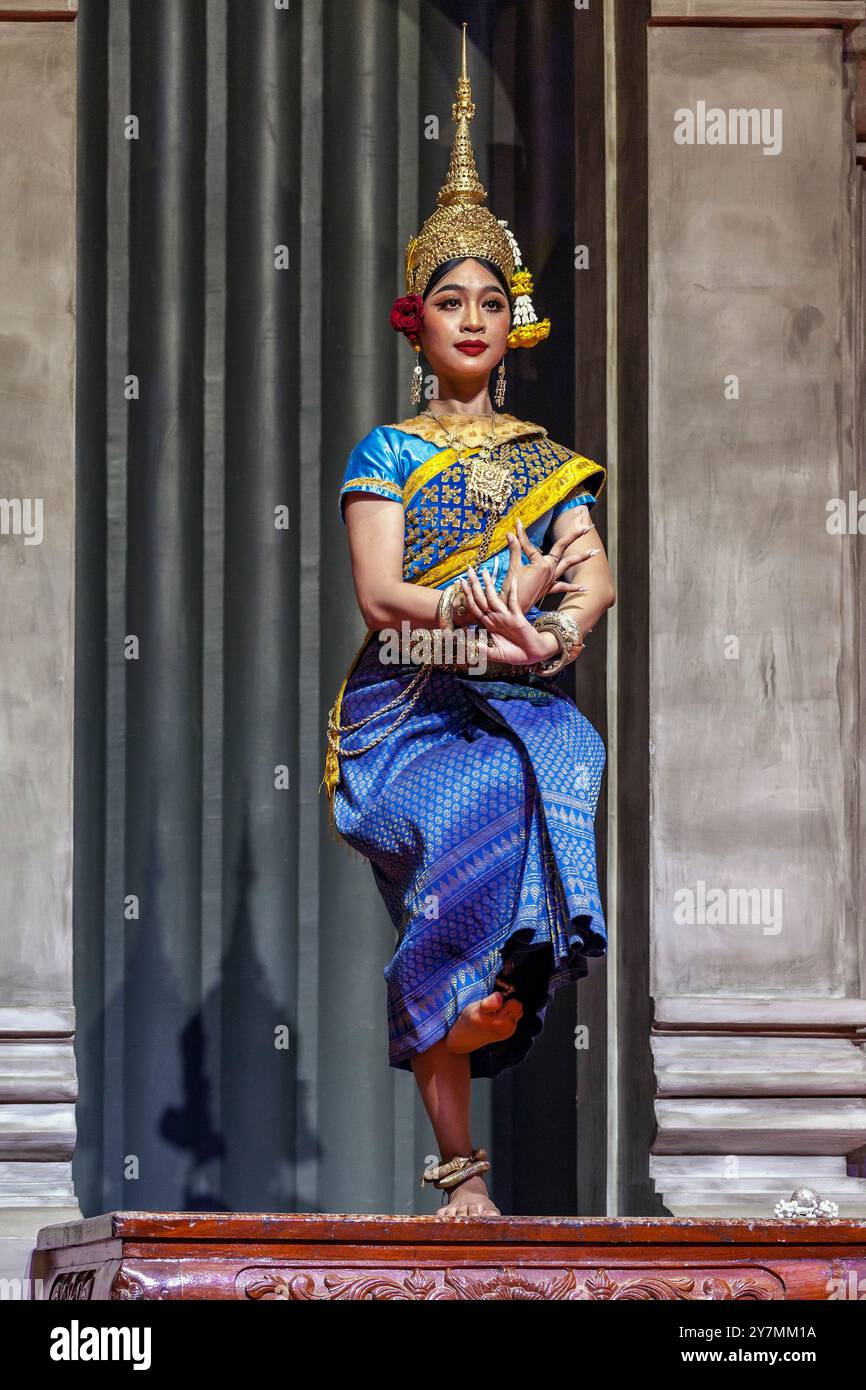 Traditional Khmer Mekhala dance, enacting the triumph of the goddess of waters over the demon ...