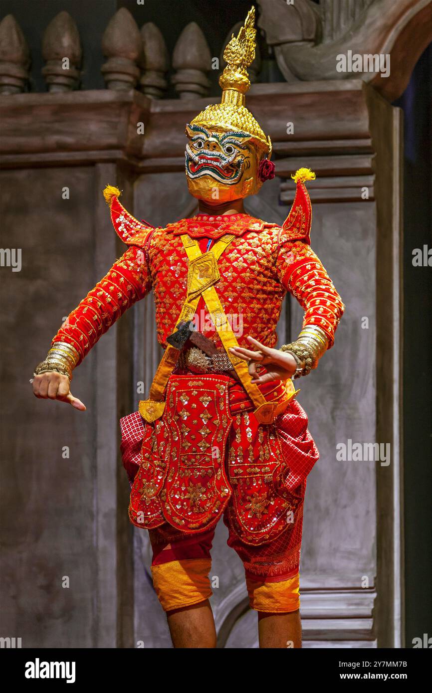 Traditional Khmer Mekhala dance, enacting the triumph of the goddess of waters over the demon ...