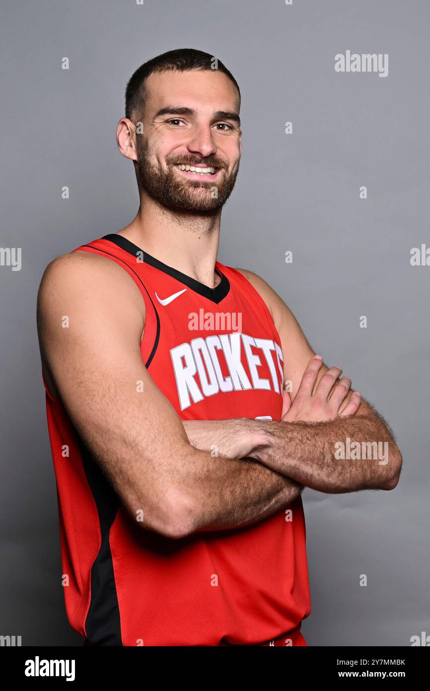 Houston Rockets' Jack McVeigh poses for a photograph during an NBA ...
