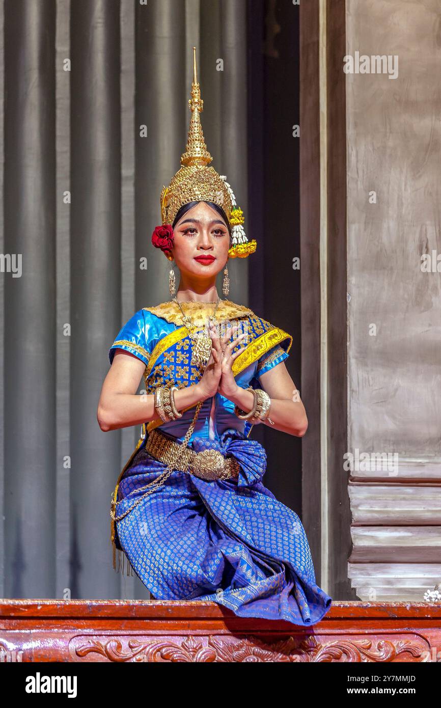 Traditional Khmer Mekhala dance, enacting the triumph of the goddess of waters over the demon ...