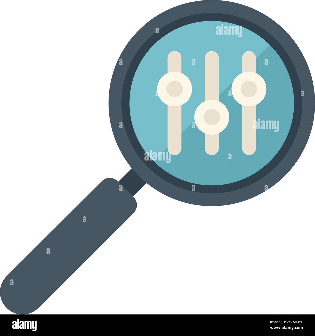 Magnifying glass showing control panel settings sliders icon, flat ...