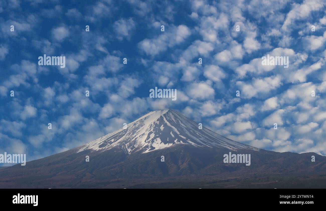 Mount Fuji in the morning with white clouds as a background.View of ...