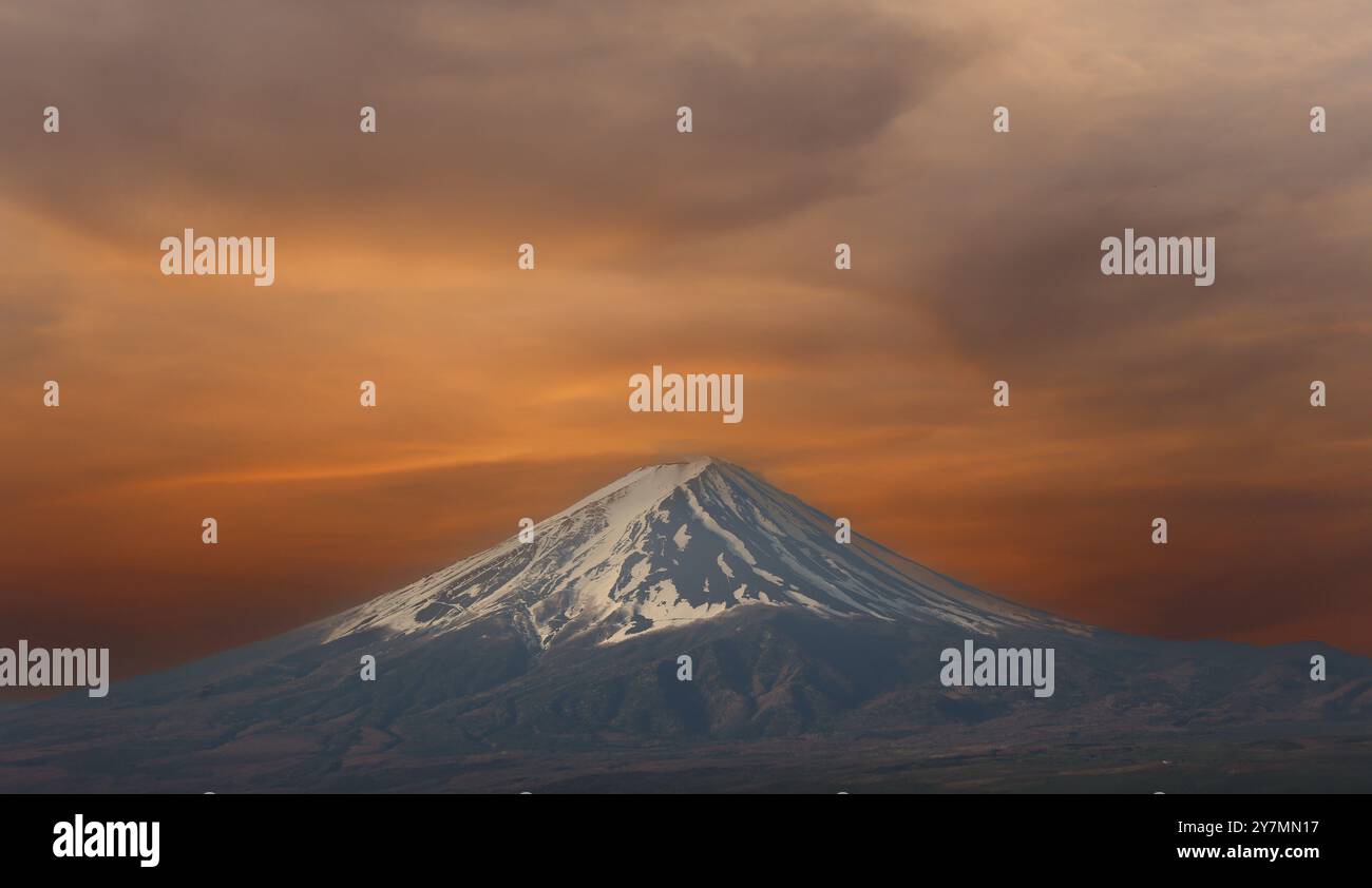 Mount Fuji in the evening sky near the time of sunset background. View ...