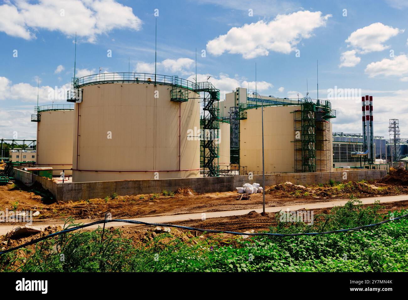 Large industrial round tanks for chemical production or oil ...