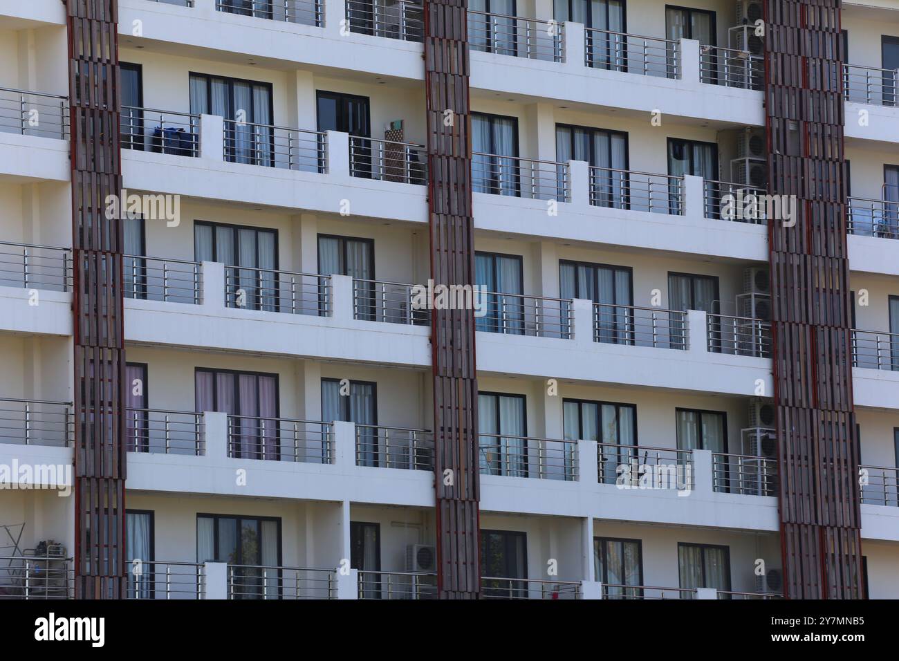 Close up of tall building with a skyscraper background for design in ...