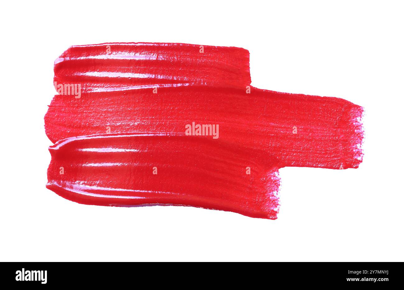Close up vibrant red paint stroke set against isolated on white ...