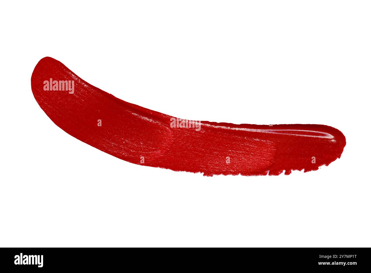 Close up vibrant red paint stroke set against isolated on white ...