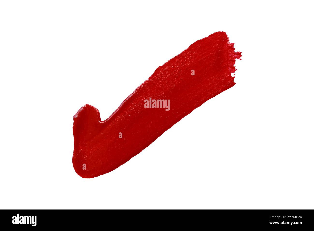 Vibrant red paint check mark stroke isolated on white Background and ...