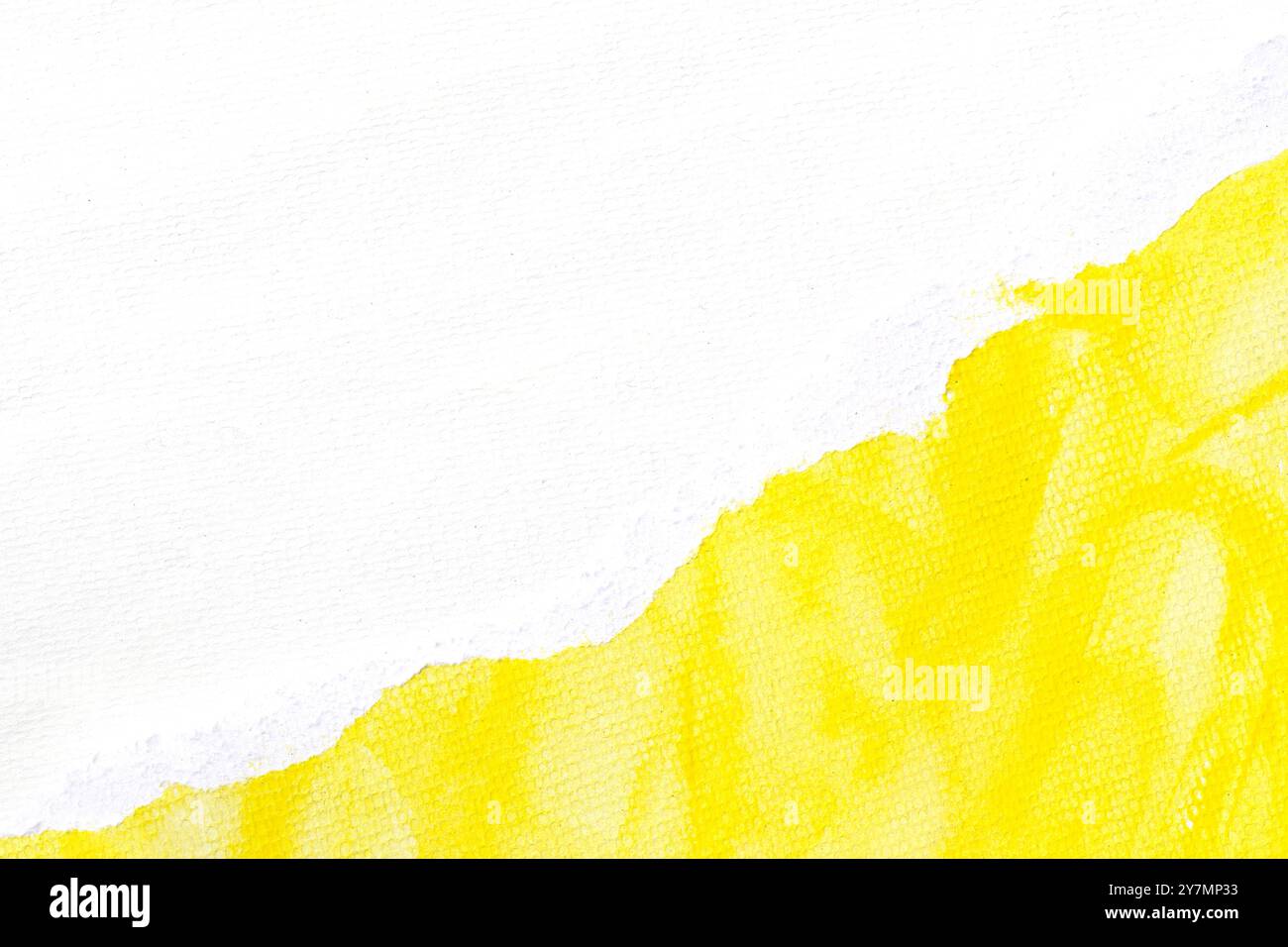 Yellow watercolour paint brush on the white art paper background and ...