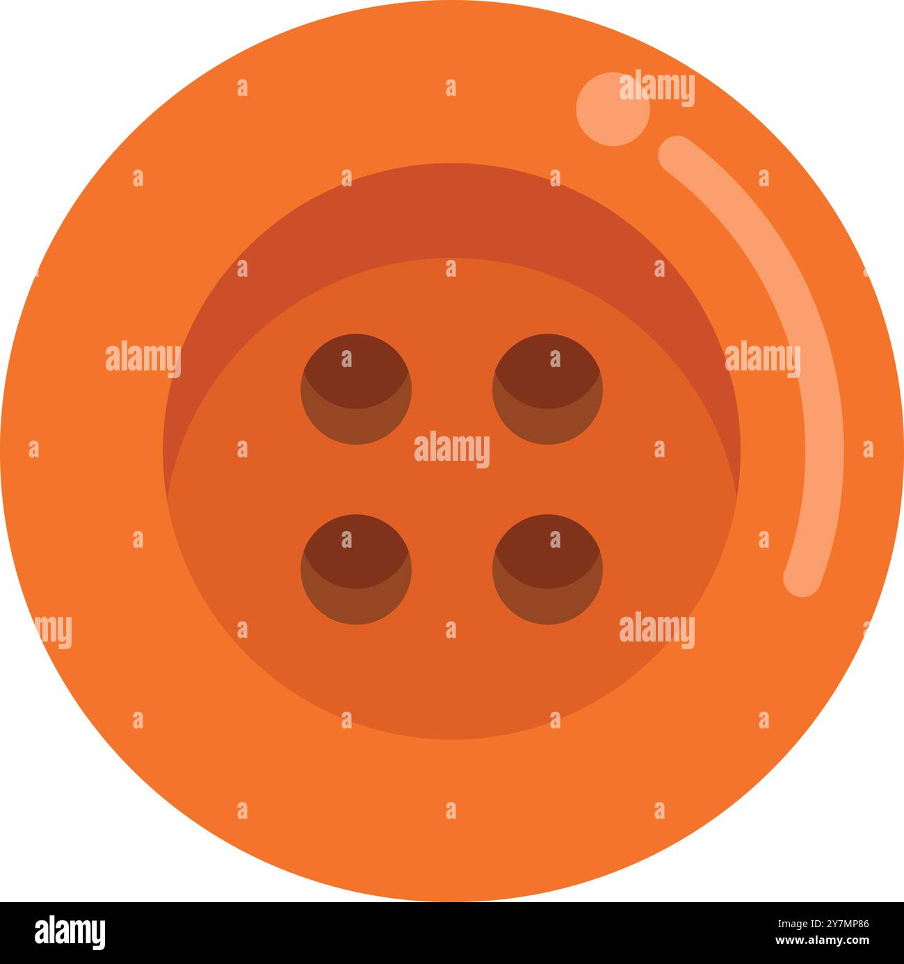 Orange button with four holes is lying on white background, sewing tool ...