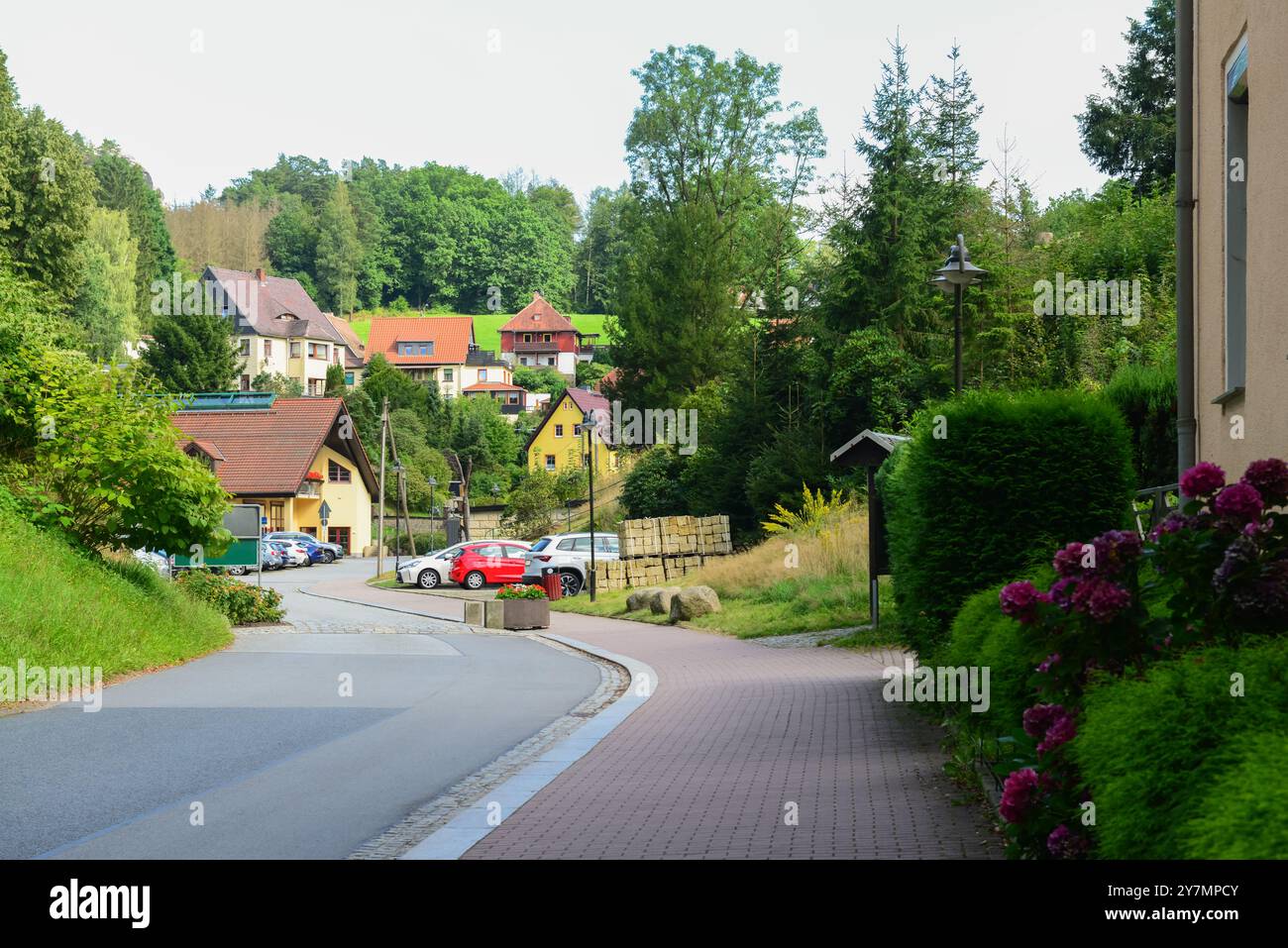 View of German village with beautiful houses and road Stock Photo - Alamy