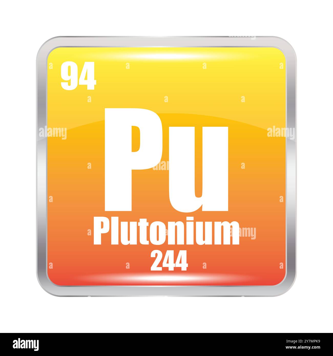 Plutonium icon. Pu chemical element. Atomic number 94. Mass 244. Orange ...