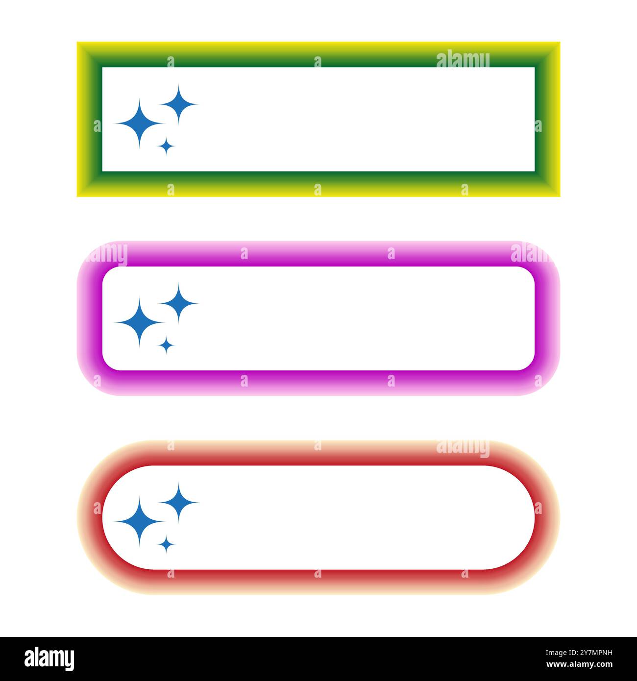Gradient frame icons. Colorful rectangular borders. Shiny stars detail ...
