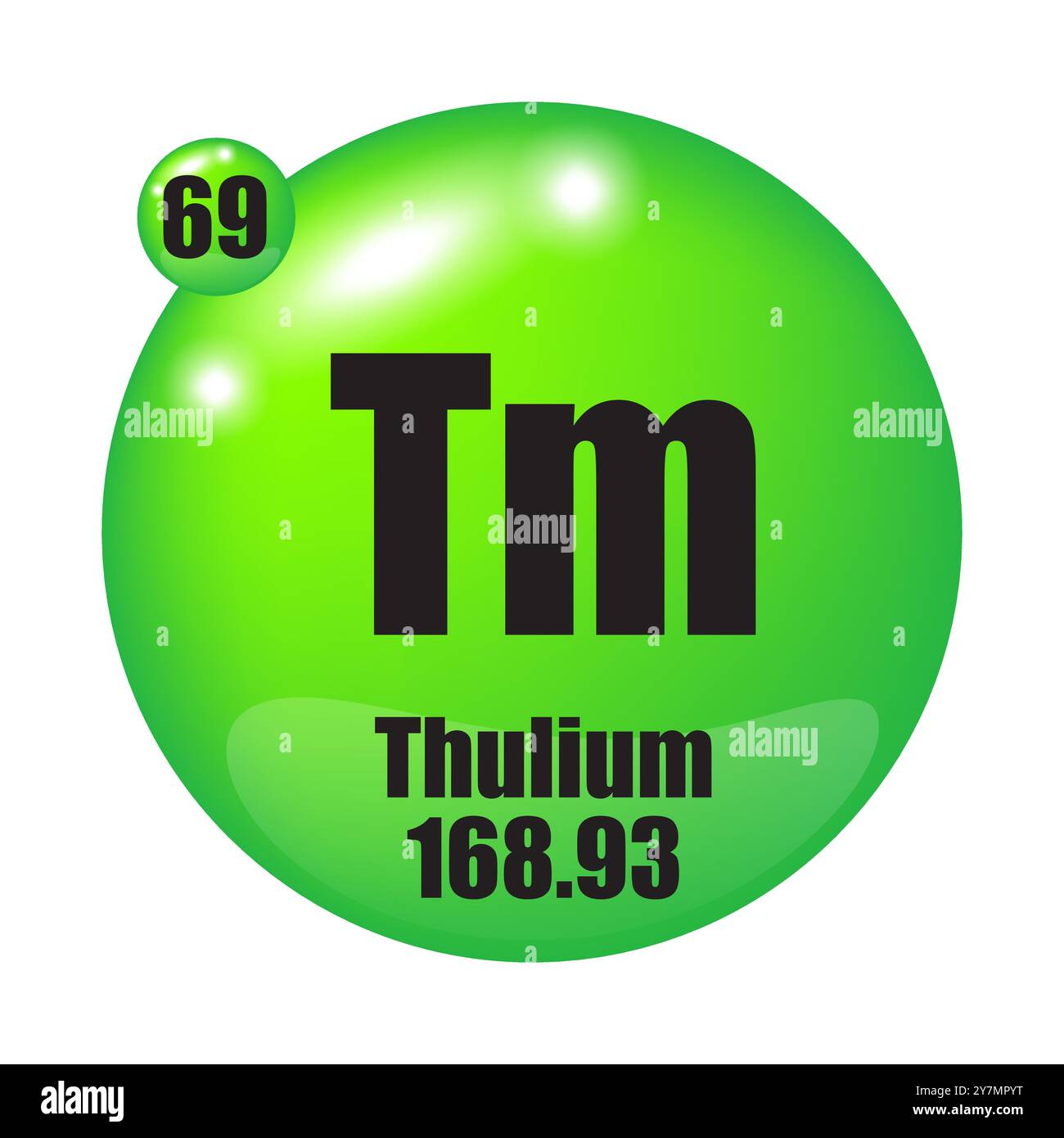 Thulium icon. Tm chemical element. Atomic number 69. Mass 168.93. Green ...