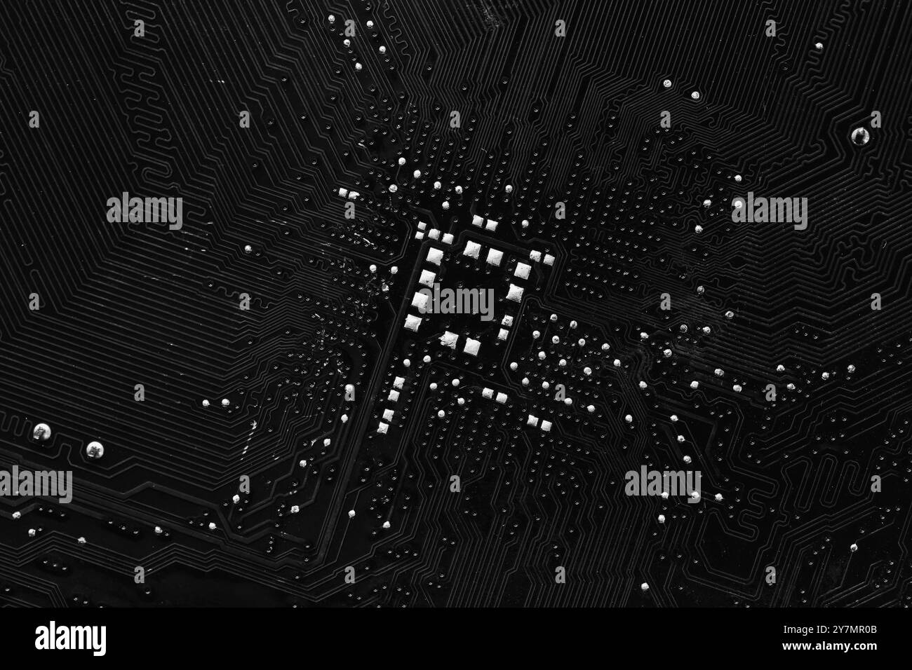 Old black computer motherboard with dust and rust stains background ...