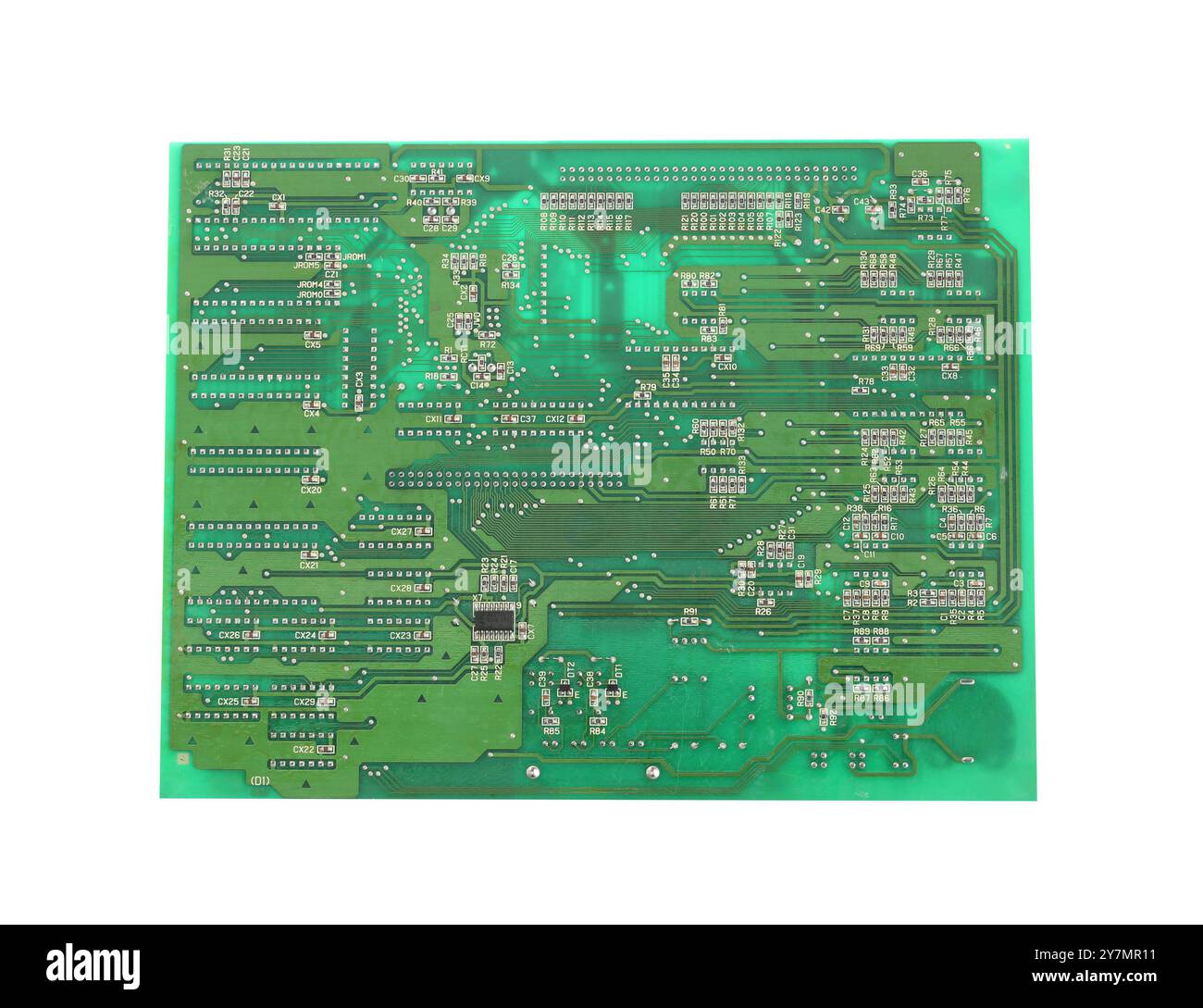 Back of computer motherboard isolated on white background and have ...