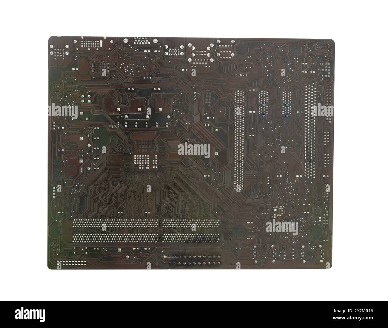 Back of computer motherboard isolated on white background and have ...