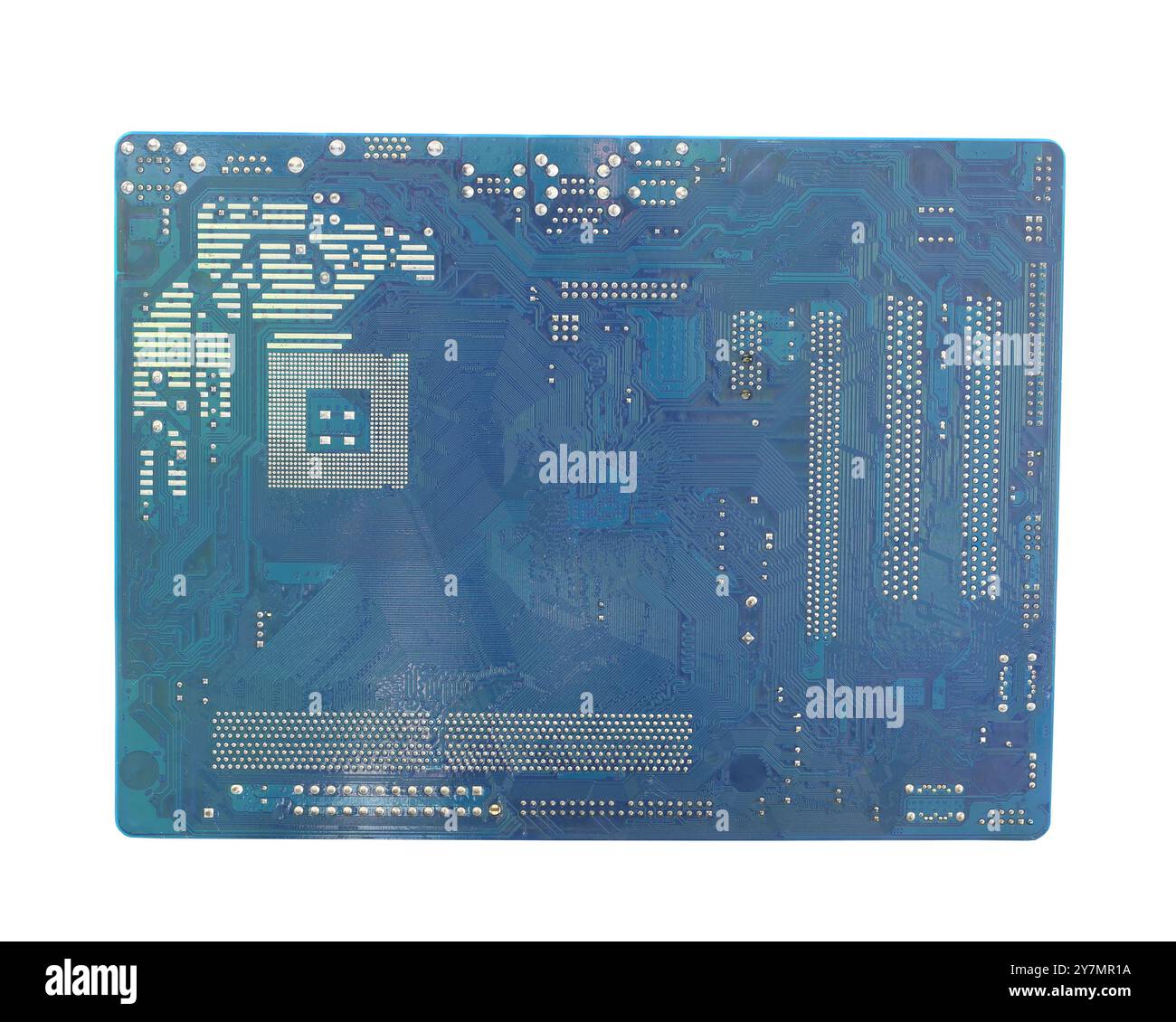 Back of computer motherboard isolated on white background and have ...