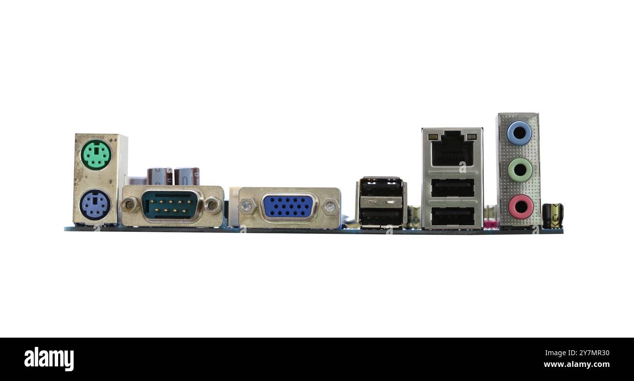 Computer connection ports isolated on white background and have ...