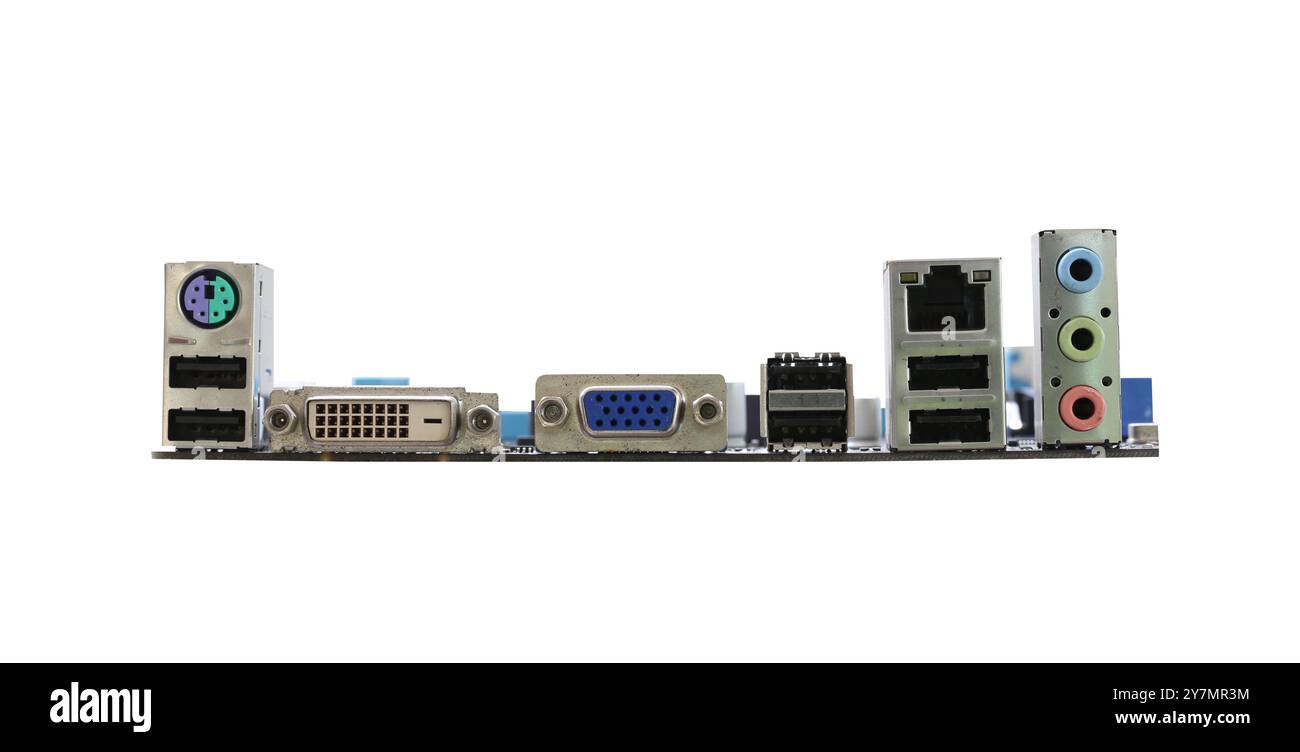 Computer connection ports isolated on white background and have ...