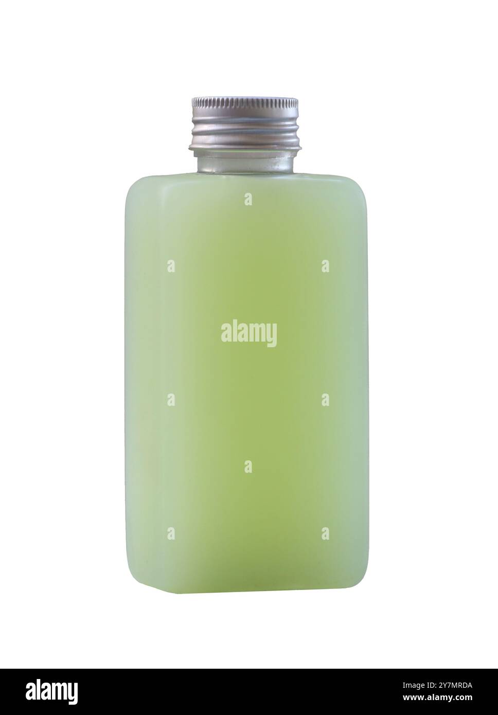 clear plastic bottle containing light green guava juice inside isolated ...