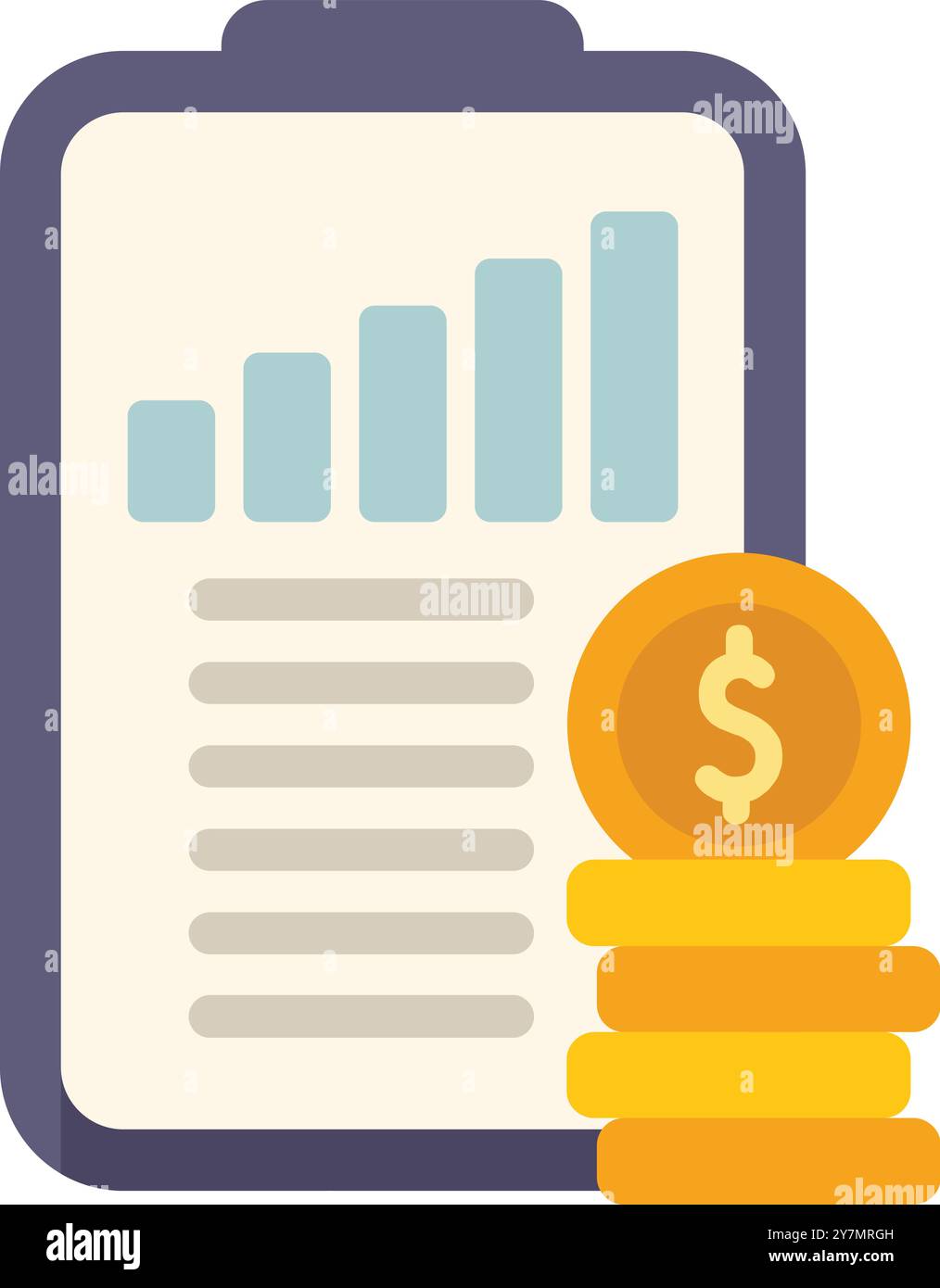 This vector illustration shows a clipboard with a growing chart representing a successful ...
