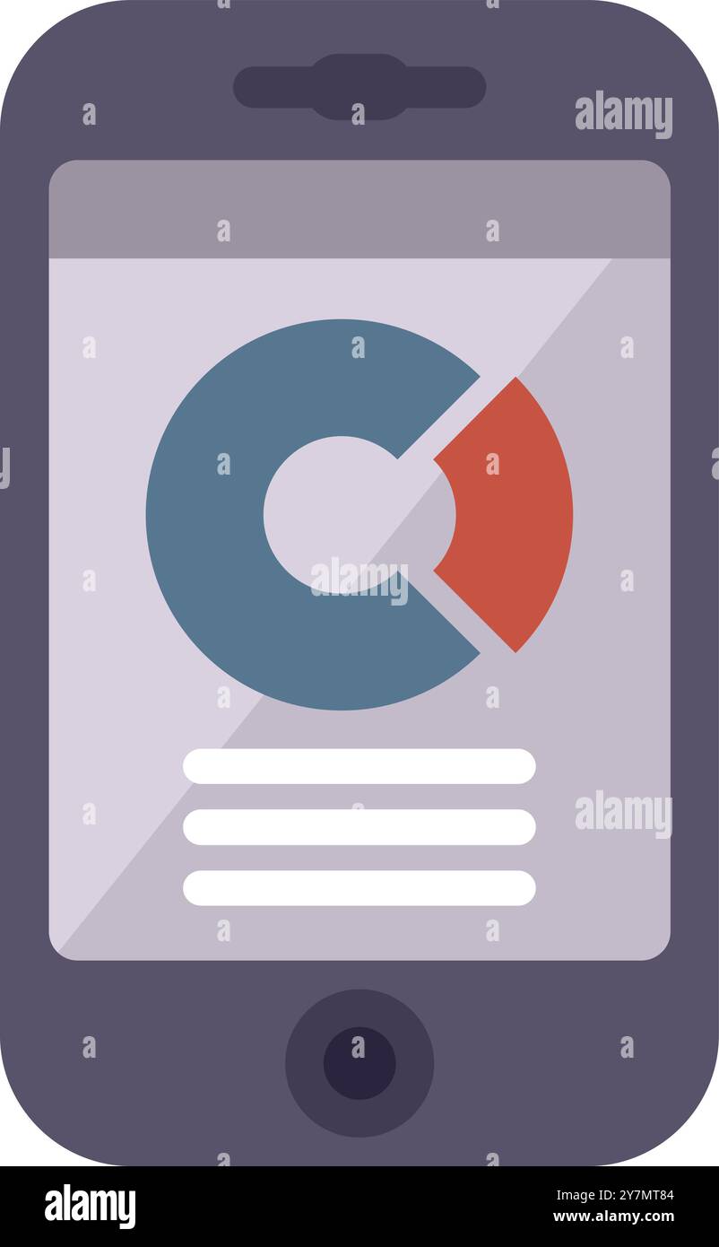 Mobile phone is displaying a pie chart, representing market analysis ...