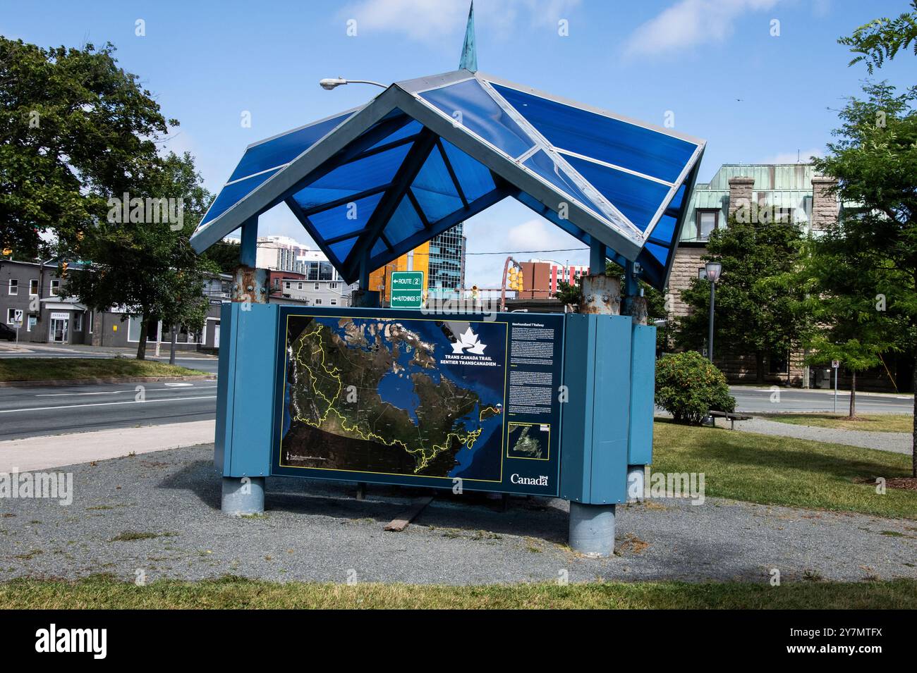 Information sign on the Trans Canada trail T'Railway on Water Street in ...
