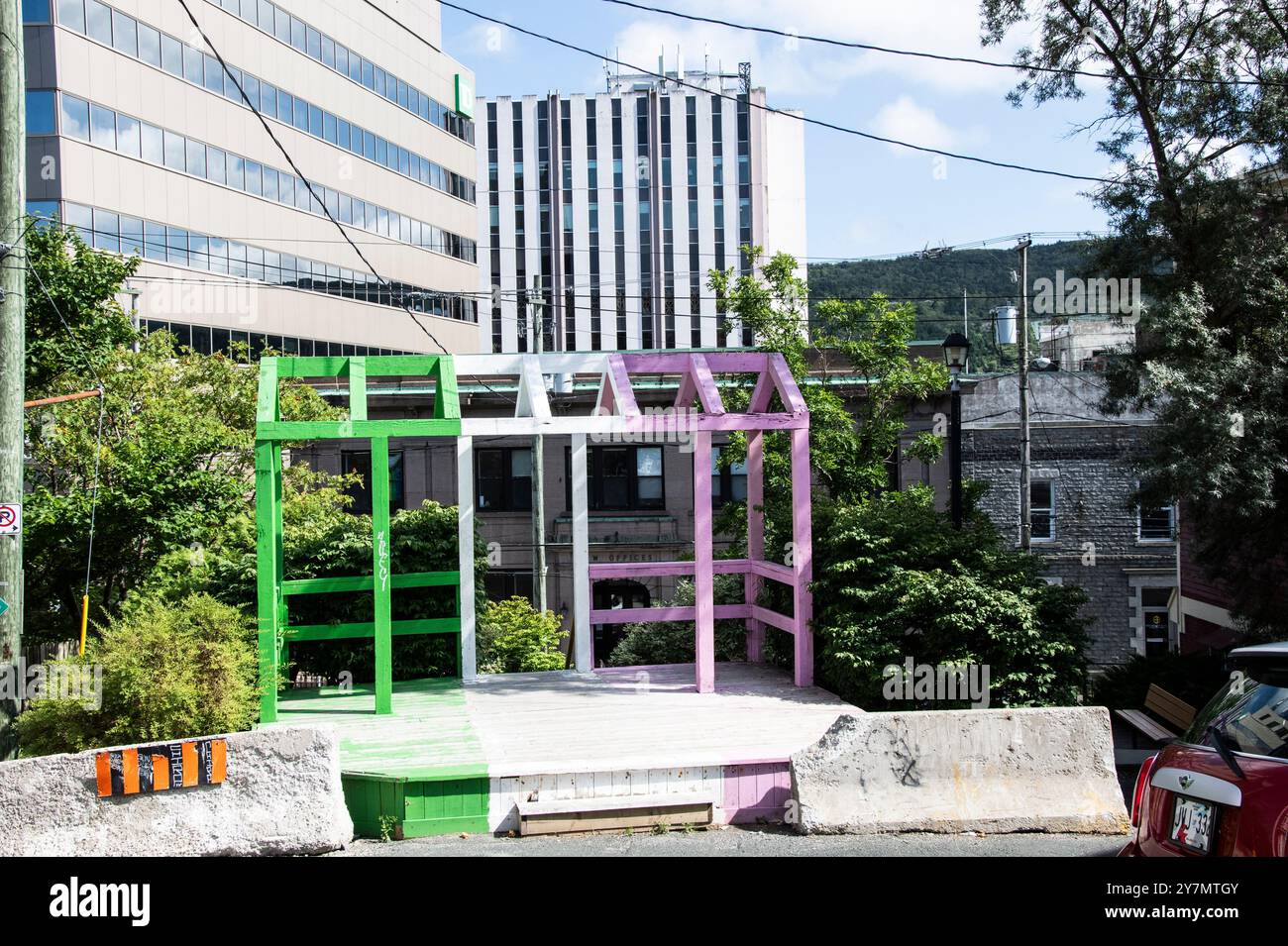Newfoundland tricolor flag structure on the landing on Victoria Street ...