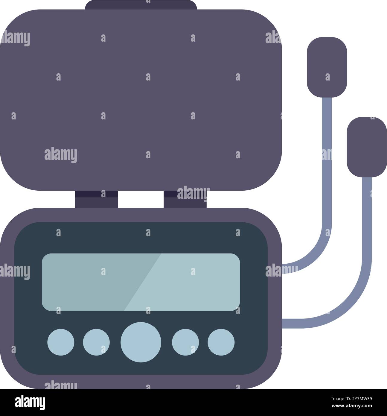 Digital audio player with earphones displaying music track information ...