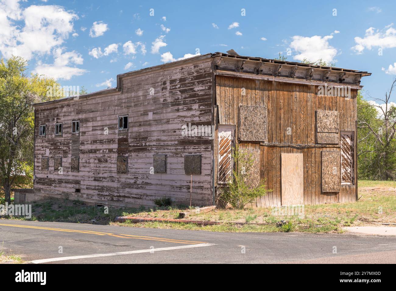 An old, abandoned two story wooden building in Ash Fork, Arizona, USA ...