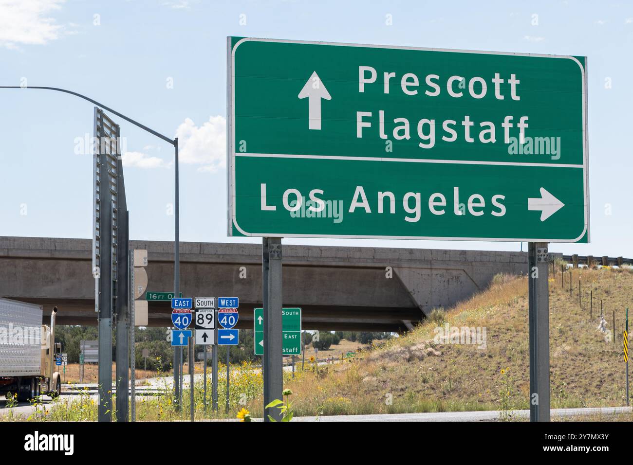 Road signs for Prescott and Flagstaff, Arizona and Los Angeles ...