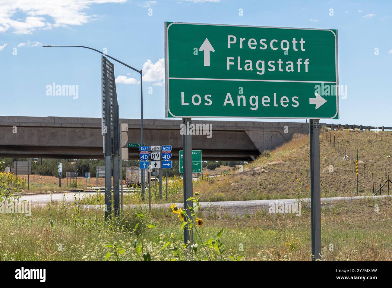 Road signs for Prescott and Flagstaff, Arizona and Los Angeles ...