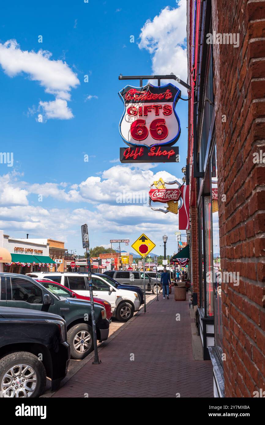 Signs for the Gifts 66 Gift Shop and coca cola on Historic Route 66 in ...