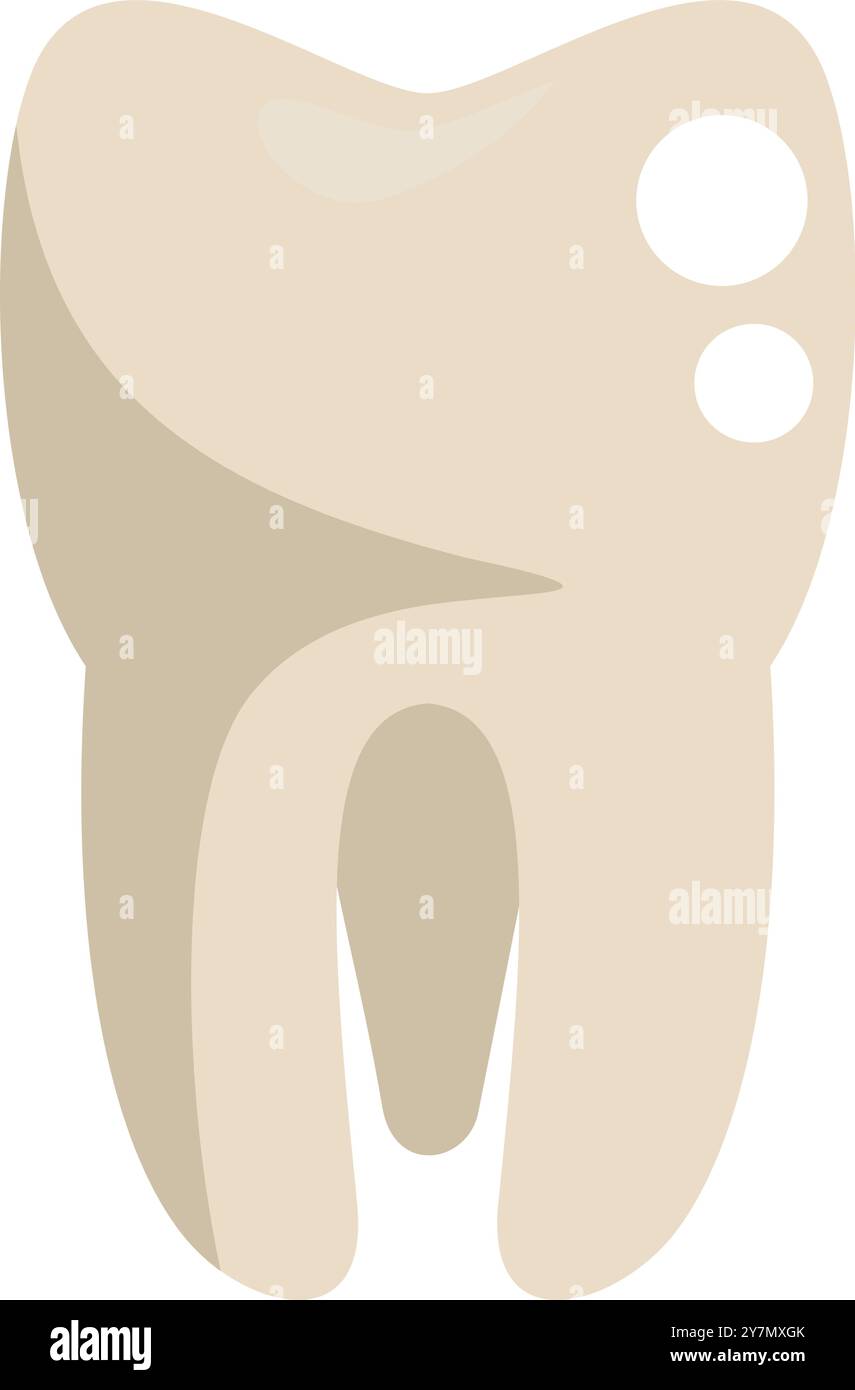 Single cartoon tooth showing a filling, representing dental hygiene and ...