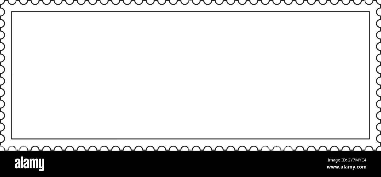 Panoramic format postage stamp outline vector frame with perforated ...