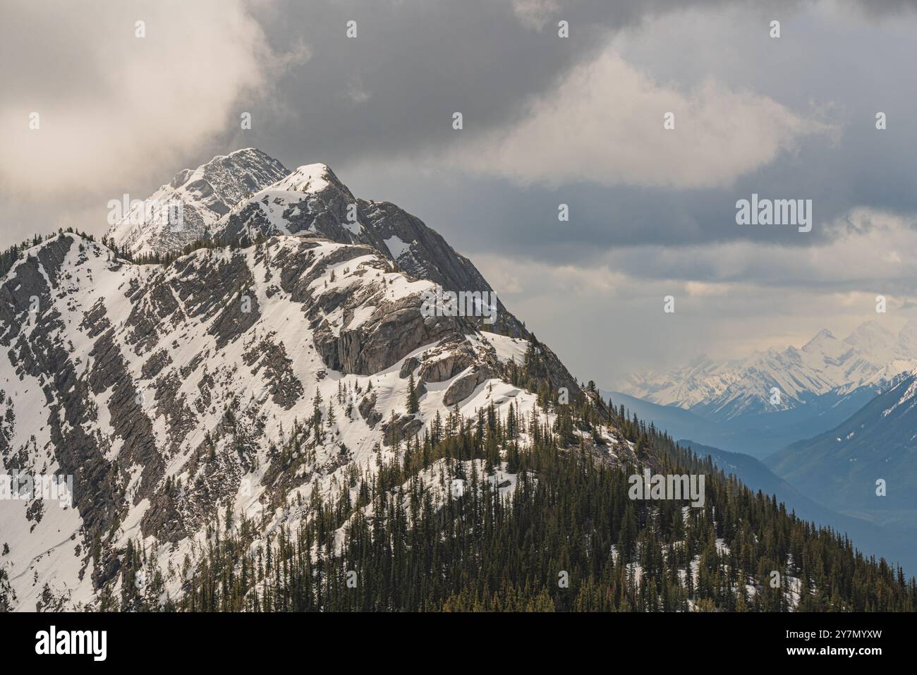 Stunning mountain peaks seen from the top of the Banff Gondola during ...