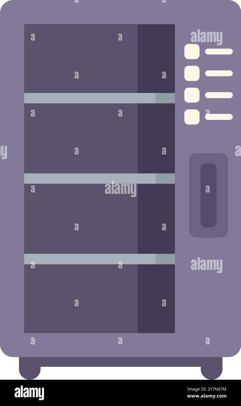 Empty vending machine with glass door and rows of shelves, offering snacks and beverages Stock ...