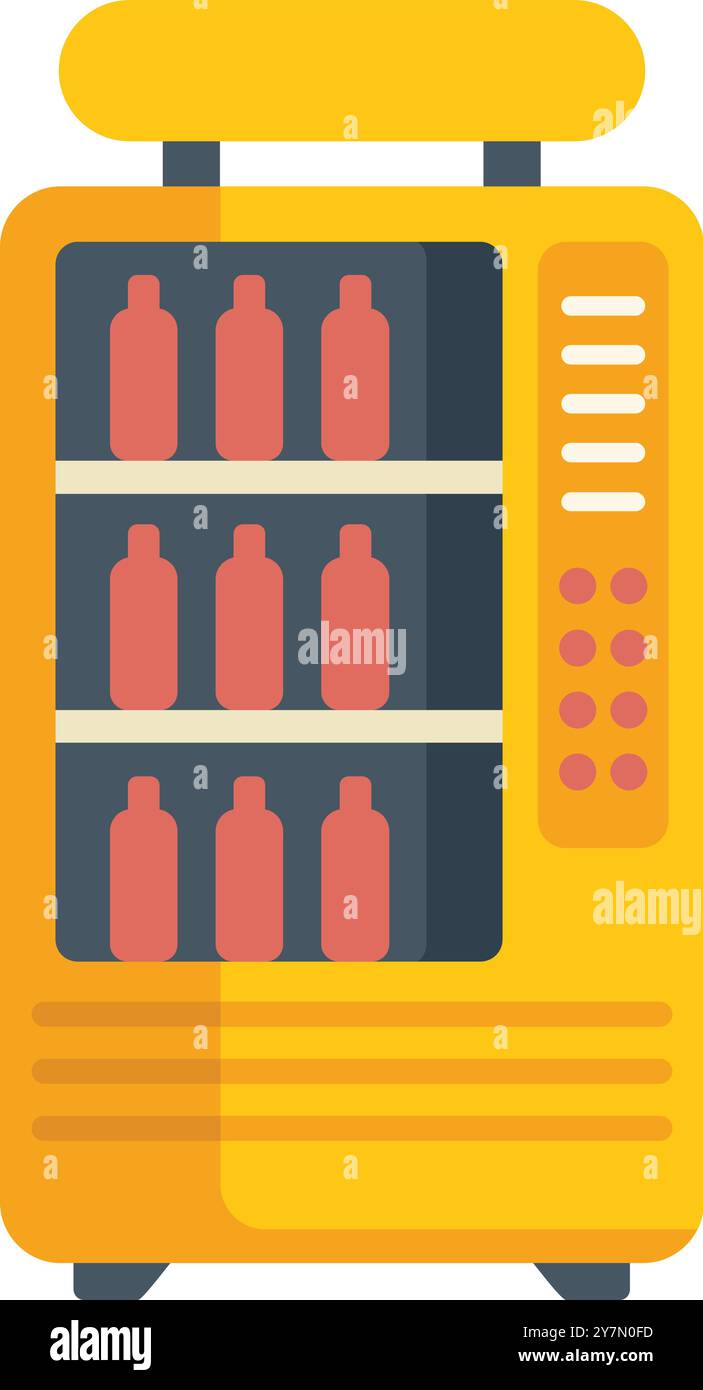 Vending machine dispensing cold beverages in plastic bottles, refreshing drinks on a hot summer ...