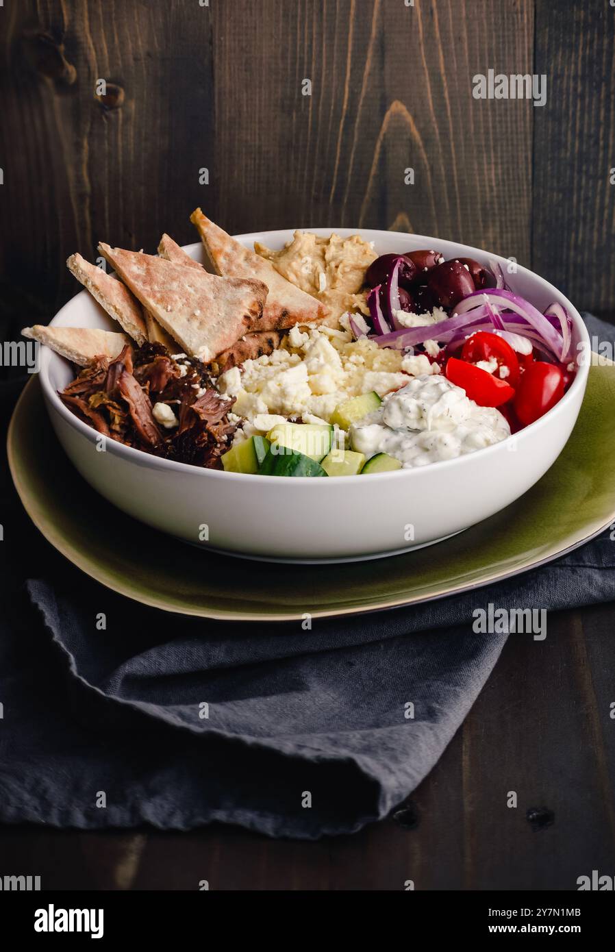 Greek-style Gyro Bowl with Shredded Beef and Oregano Side View ...