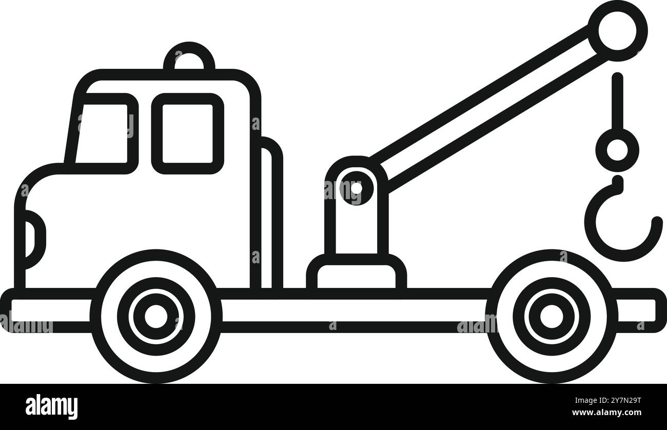 Simple line drawing of a tow truck with its hook extended, ready for ...