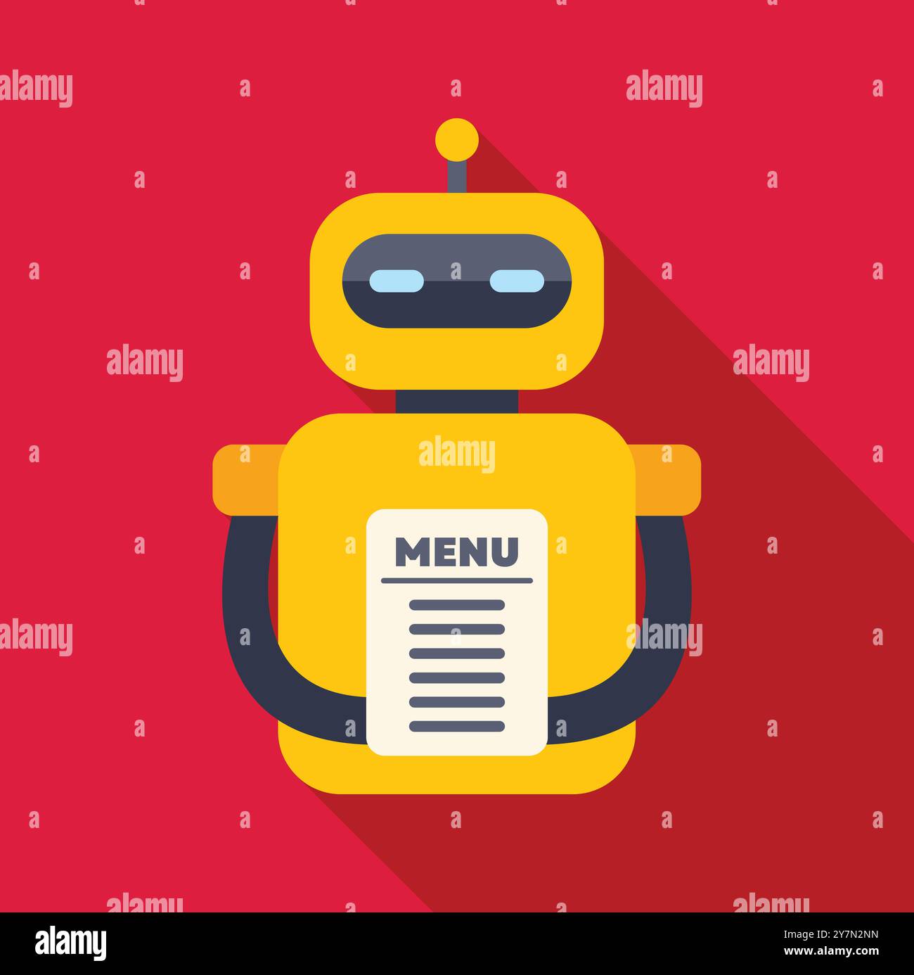Yellow robot holding a menu, recommending food and drinks, modern ...