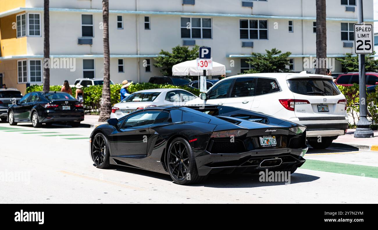Miami Beach, Florida USA - June 8, 2024: 2023 Lamborghini Huracan Tecnica green at miami beach ...