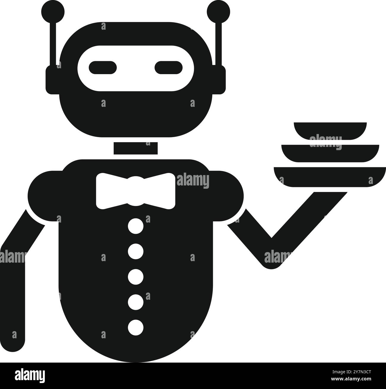 Robot waiter holding plates serving food in restaurant glyph icon ...